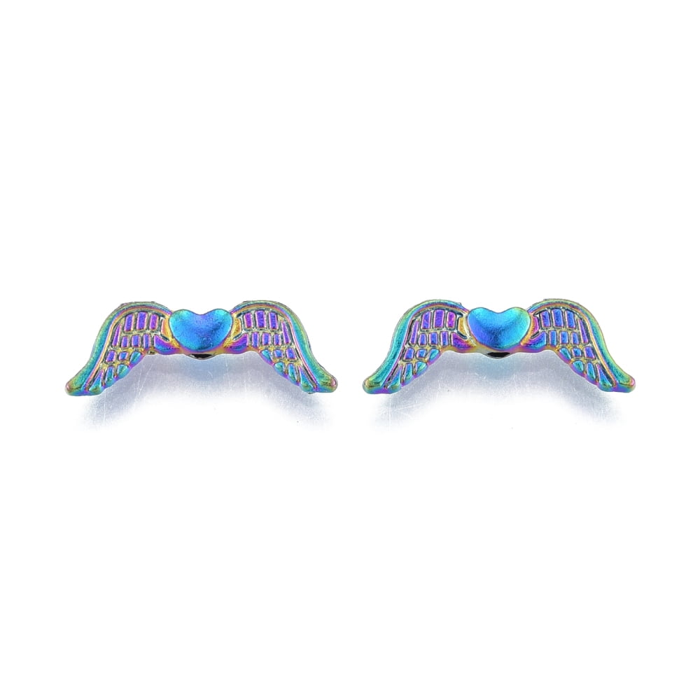 20 pc Rack Plating Alloy Beads Wing with Heart Rainbow Color 7x20x3mm ...