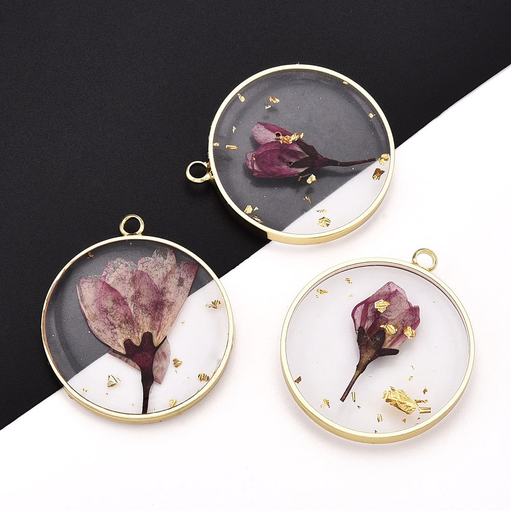 20 pc Transparent Clear Epoxy Resin Pendants with Edge Golden Plated ...