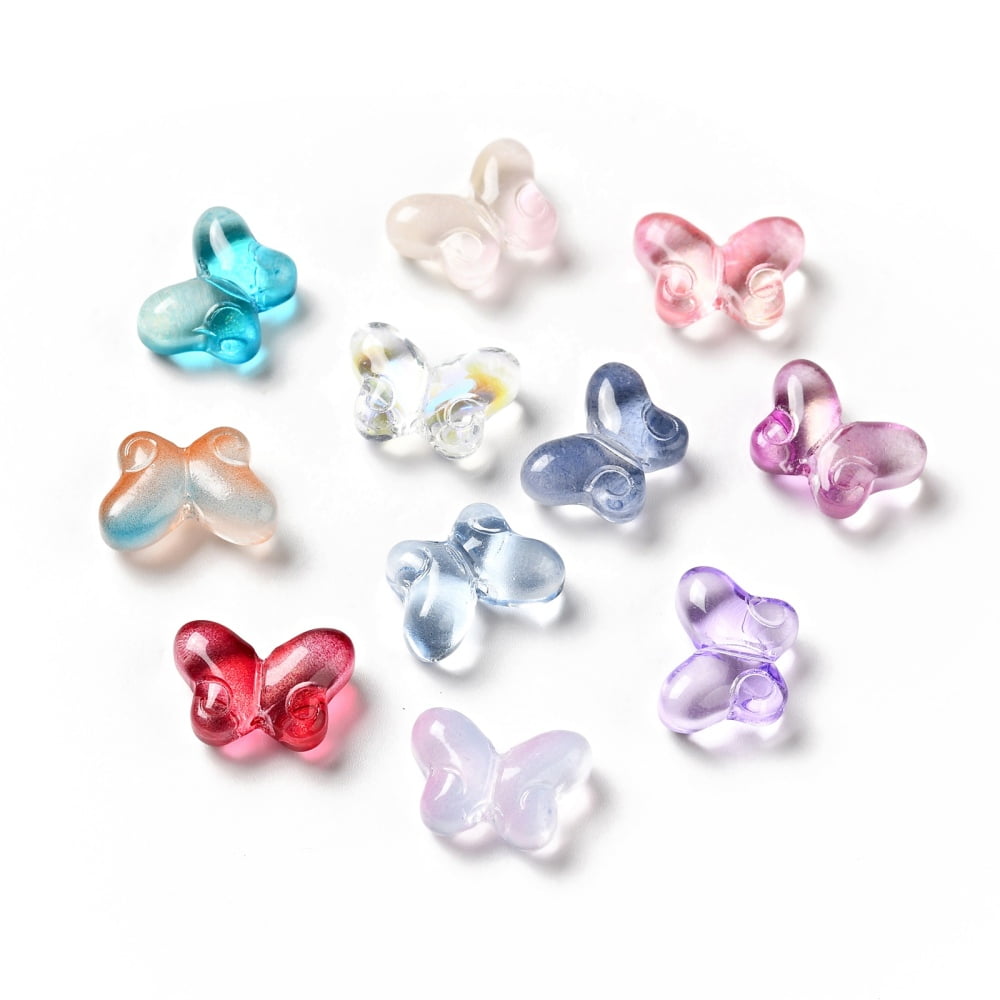 20 pc Transparent Glass Beads Butterfly Mixed Color 10x14x5.5mm Hole ...