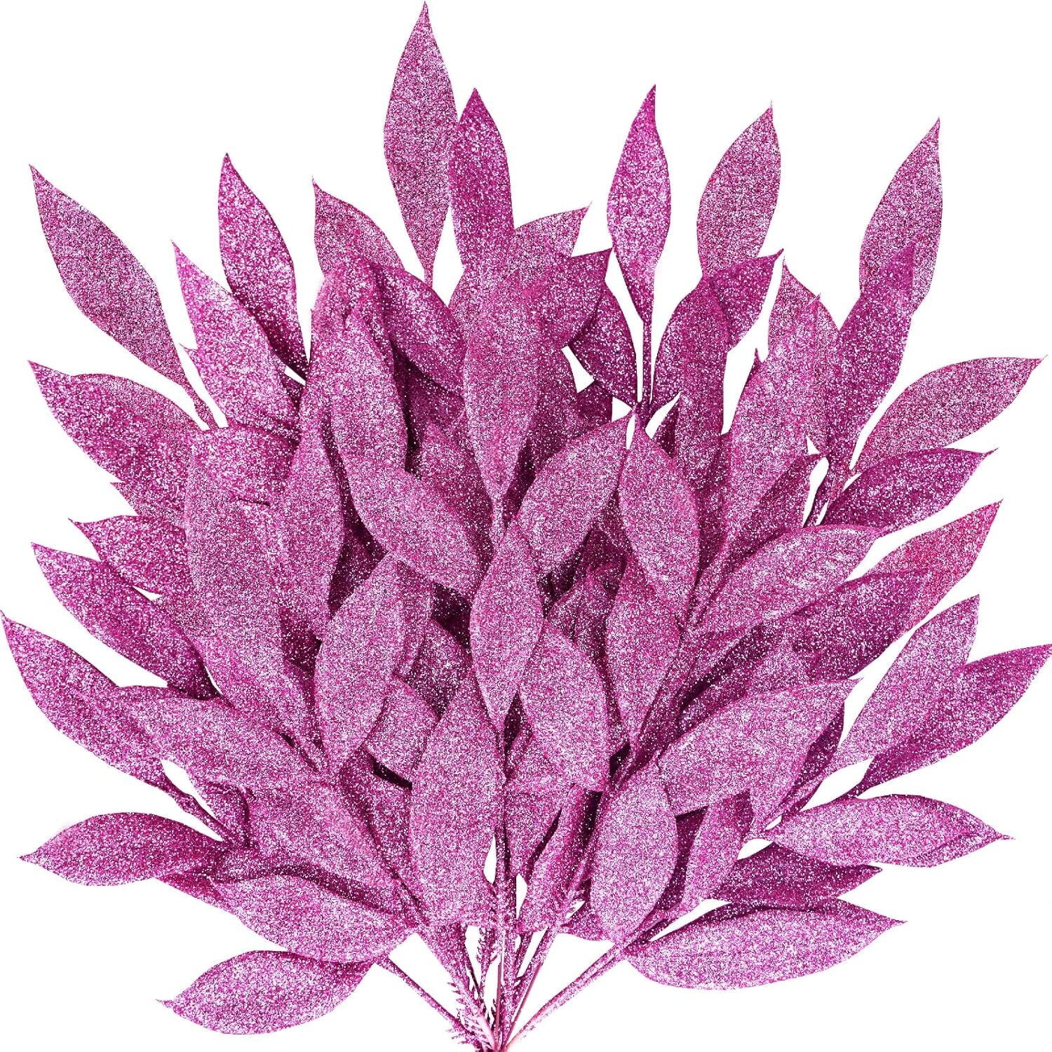 20 pcs Christmas Glittered Leaves Ornaments, 13" Artificial Glitter ...