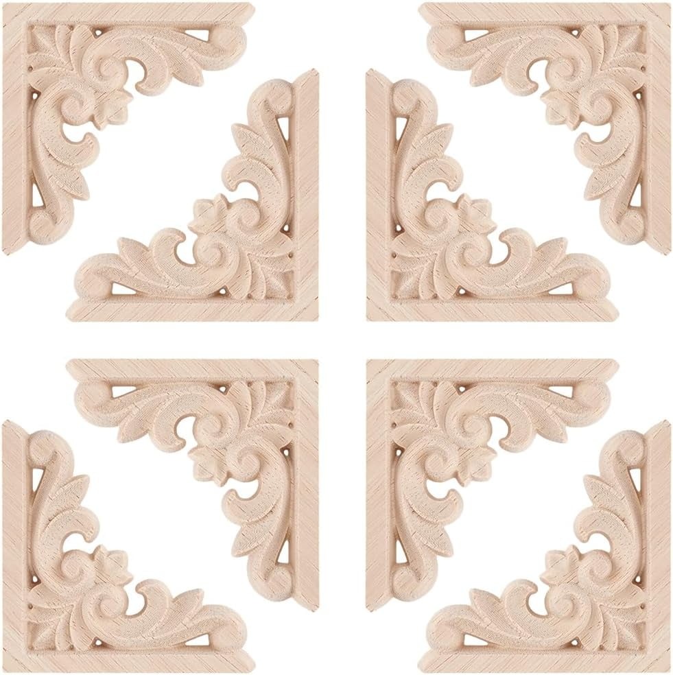 20 pcs Decorative Wood Applique Onlay Flower Carved Appliques Corner ...