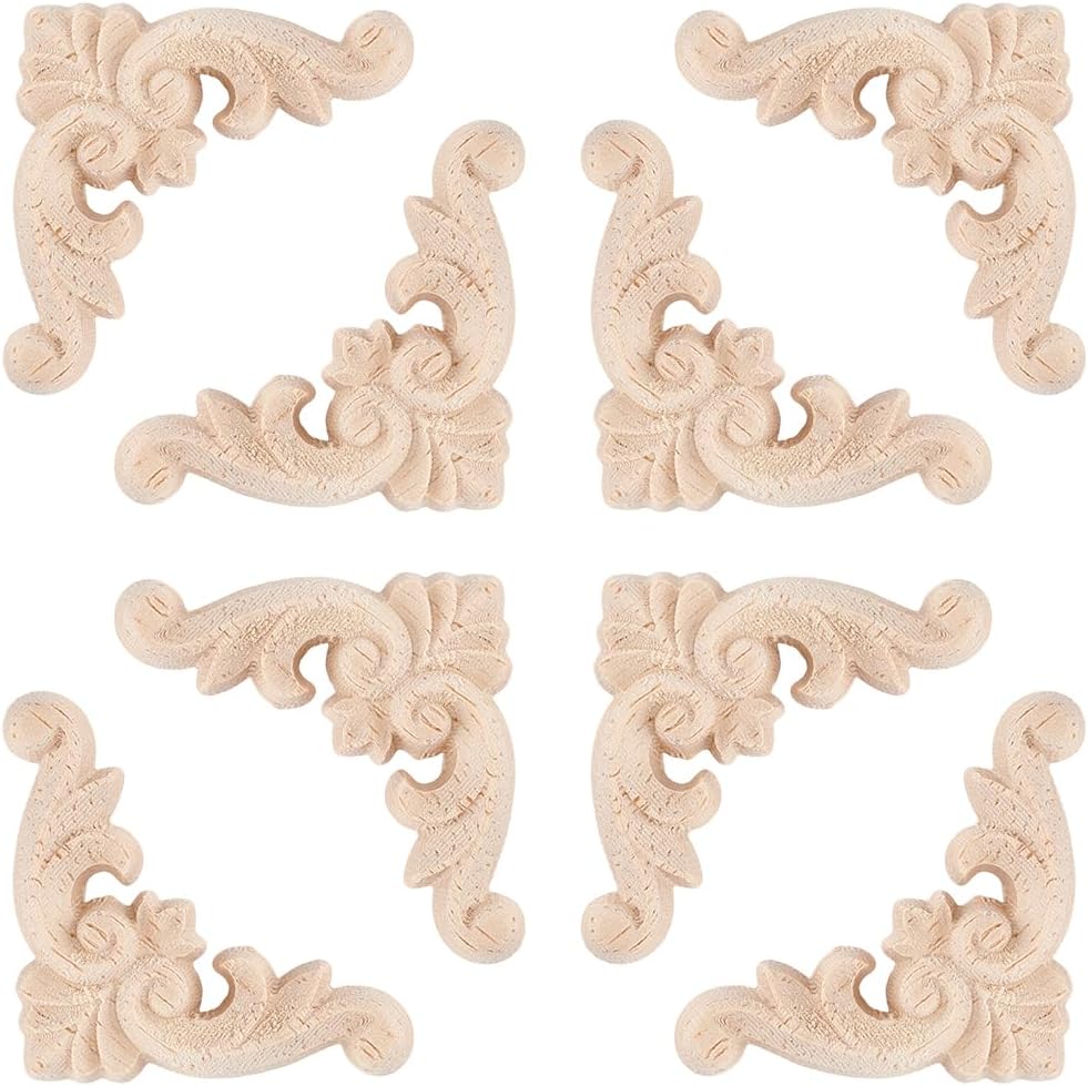 20 pcs Decorative Wood Applique Onlay Flower Carved Appliques Corner ...