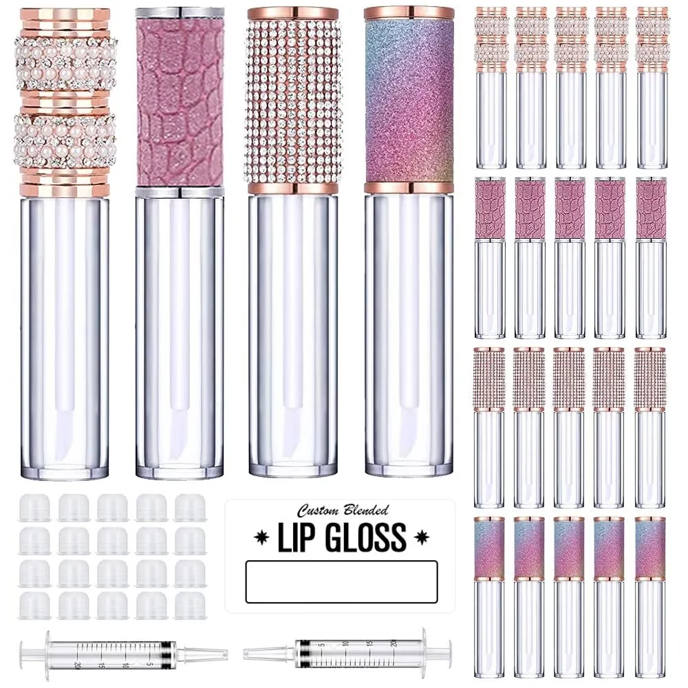 20 pcs Diamond Lip Gloss Tubes with Wand 5ml Empty Rhinestone Cute Lipgloss Bottles Containers Crystal Lip Gloss Supplies Kit 2pcs Syringes Labels for DIY Lip Gloss Base Walmart