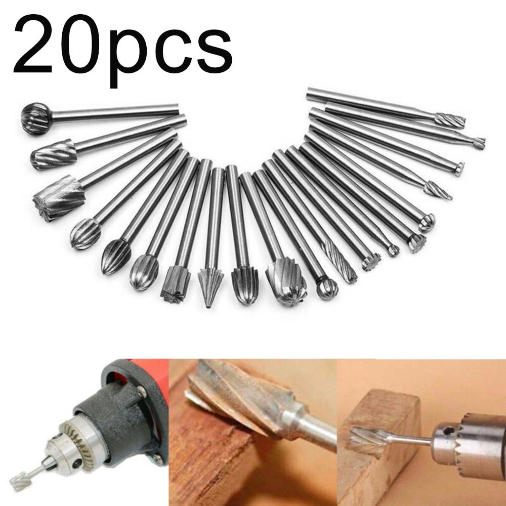 20 pcs Drill Bits Tool Set Rotary Burrs High Speed Steel Wood Carving ...