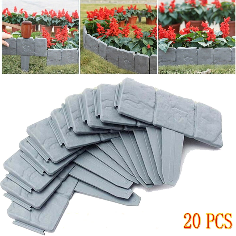 TUTIUM Garden Border Edging, Gray Stone Effect, Durable Plastic, 20 ...