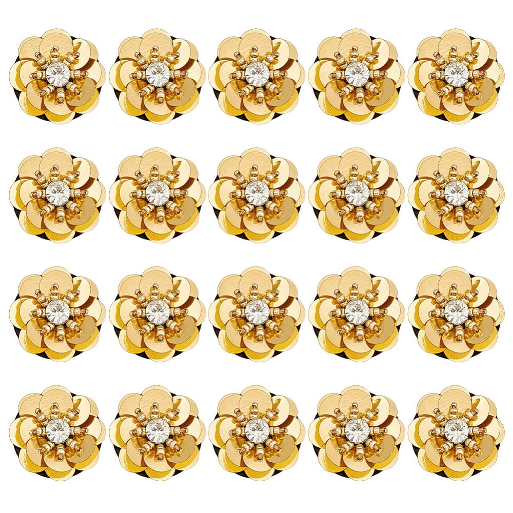 20 pcs Golden Sequin Flowers Beading Applique 1 inch Beaded Mix Flower ...