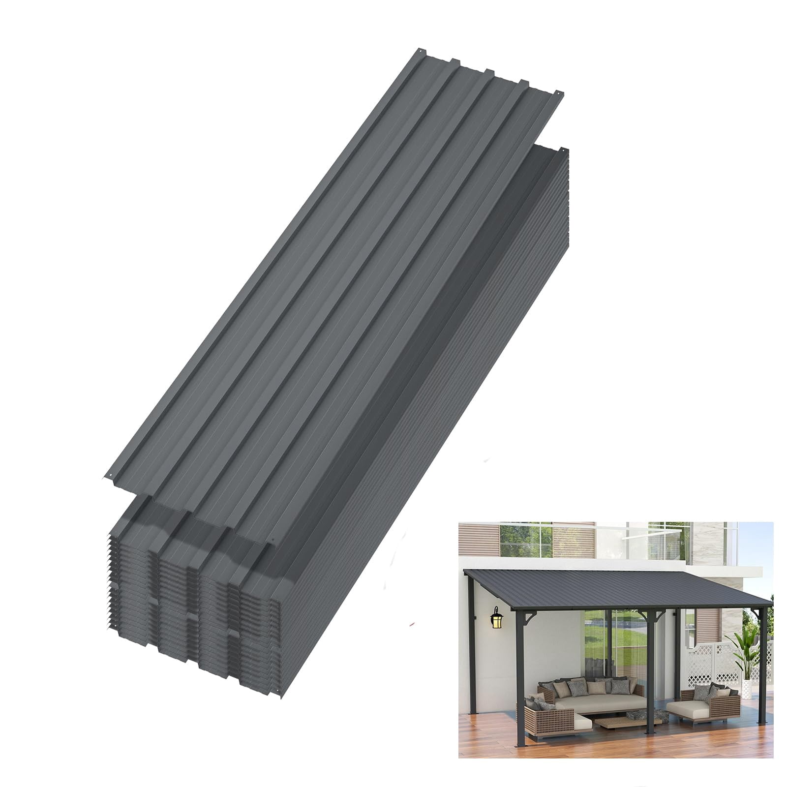 20 pcs Metal Roofing Panels, 6ft Galvanized Steel Corrugated Roof ...