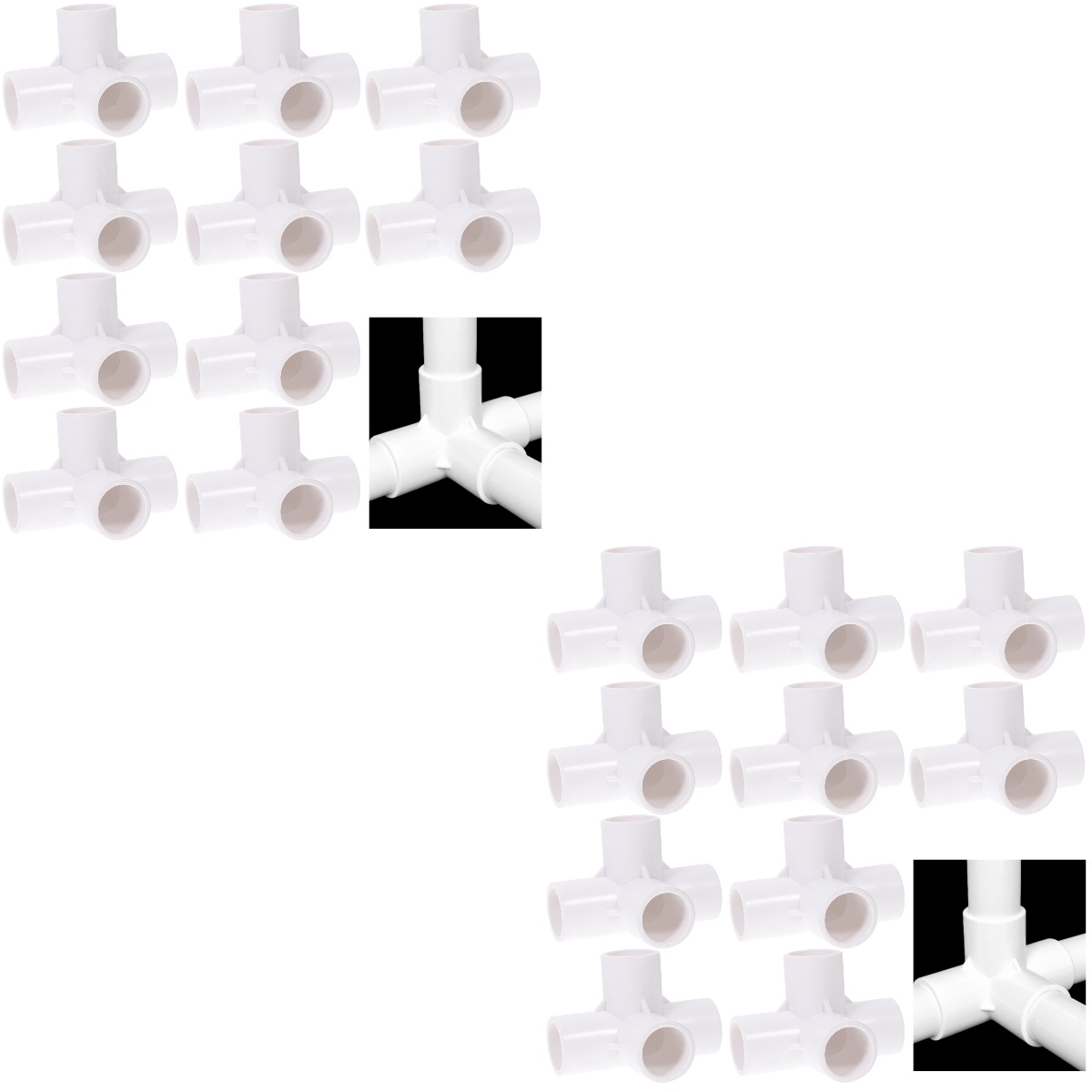 20 pcs PVC Pipe Fitting 4 Ways PVC Tee Pipe Connector For Storage Frame ...