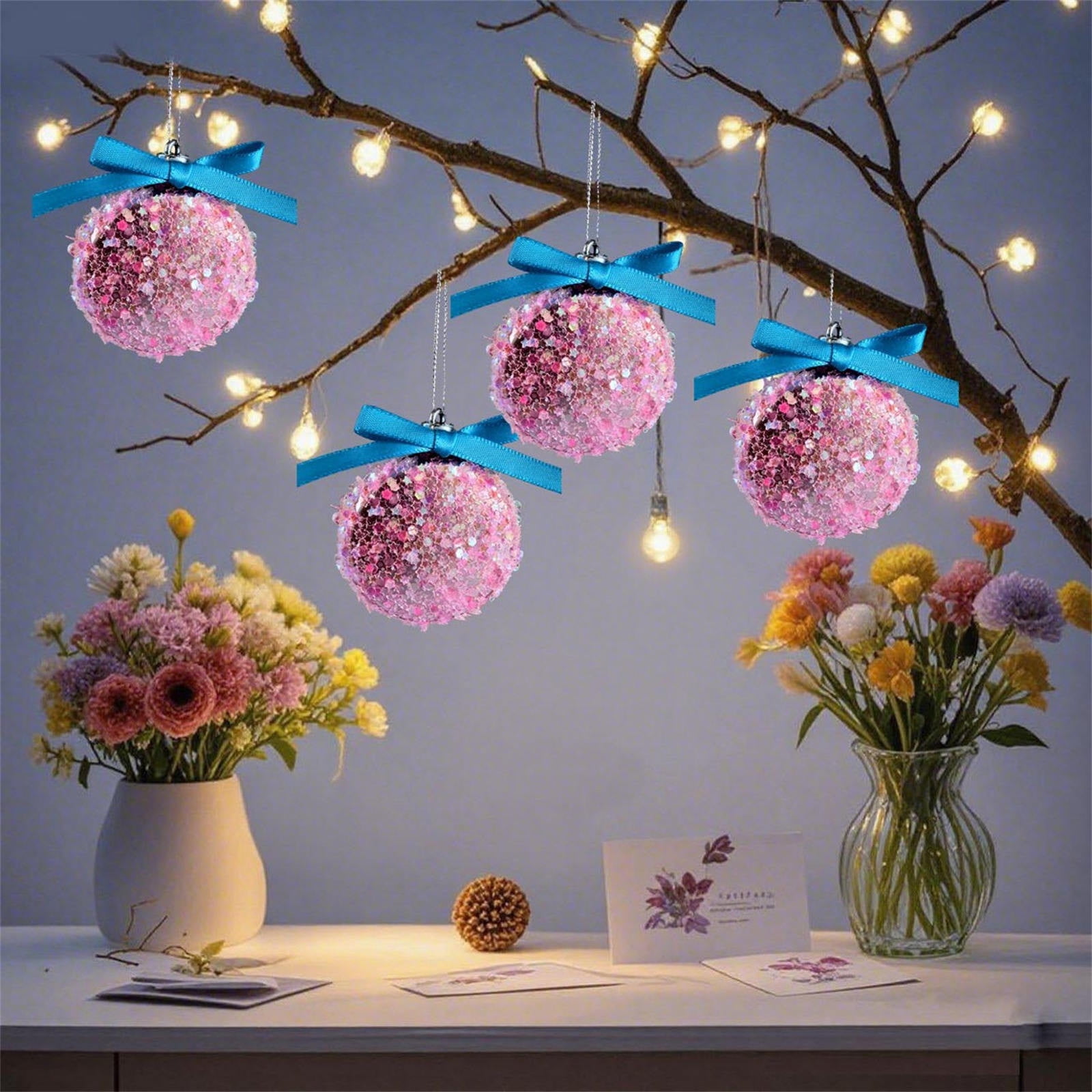 20 pcs Set Glitter Candy Balls Decorative Hanging Flat Balls for Xmas ...