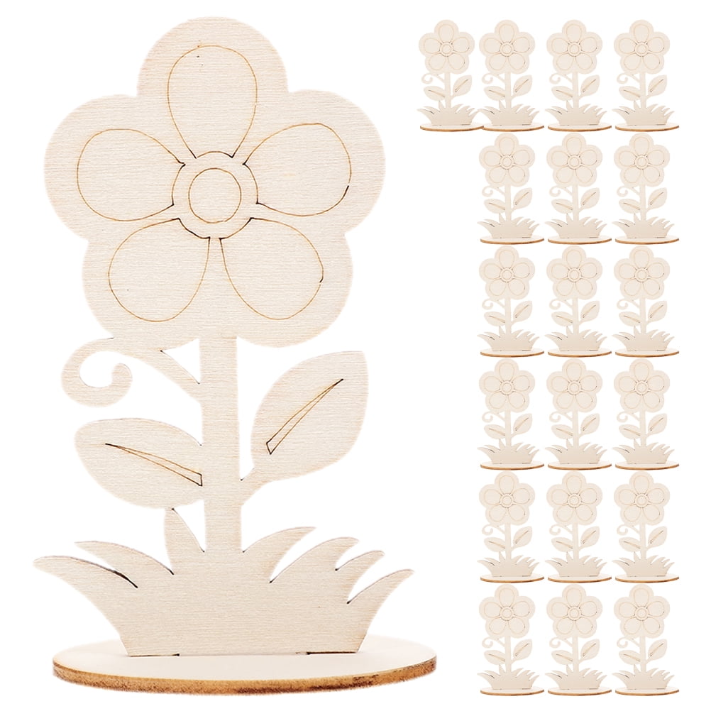 20 pcs Unfinished Wooden Flowers DIY Blank Wood Flowers Wooden 3D ...