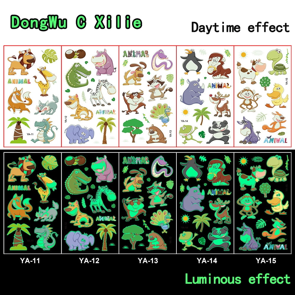 20 pcs stickers Glowing tattoo stickers temporary colorful animal ...