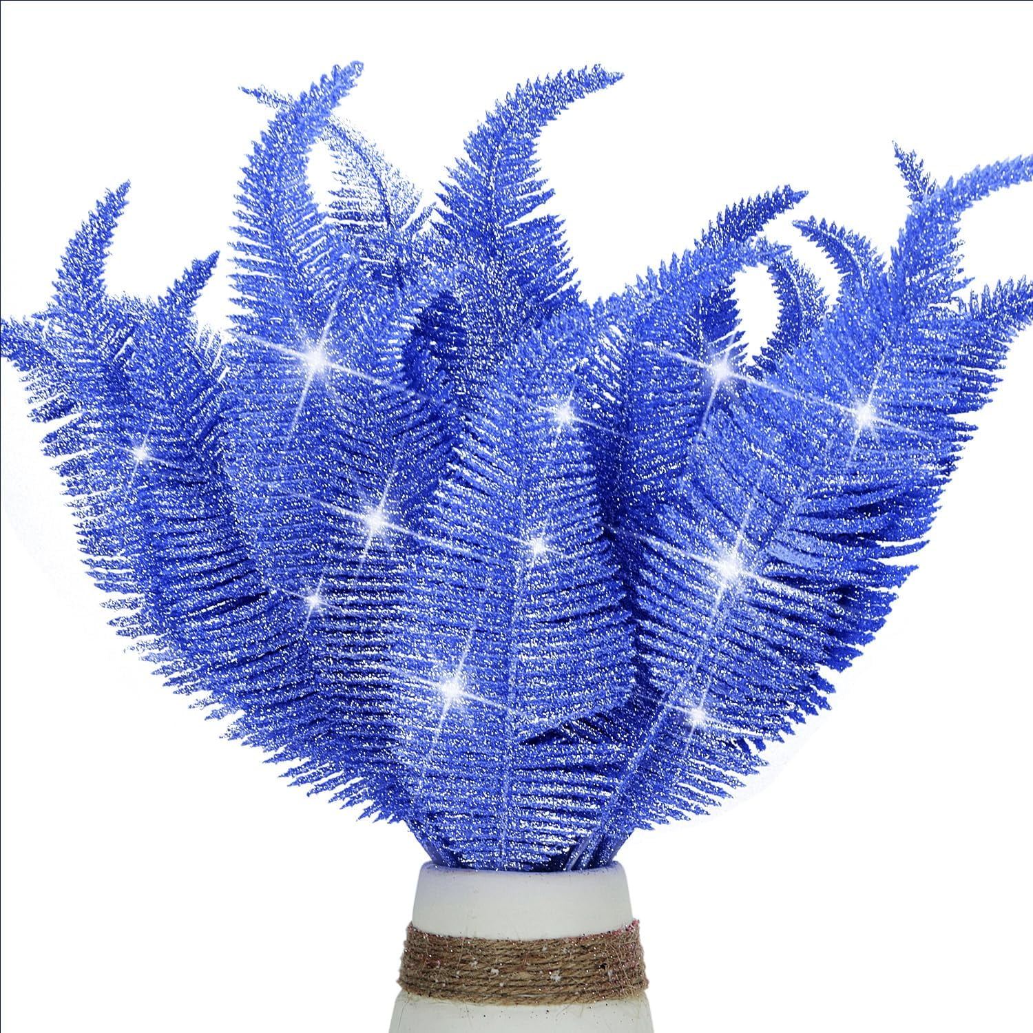 20 piece Christmas Sparkling Leaf Branch Set -10 inch Artificial Pine Needle Decorative Branches ...