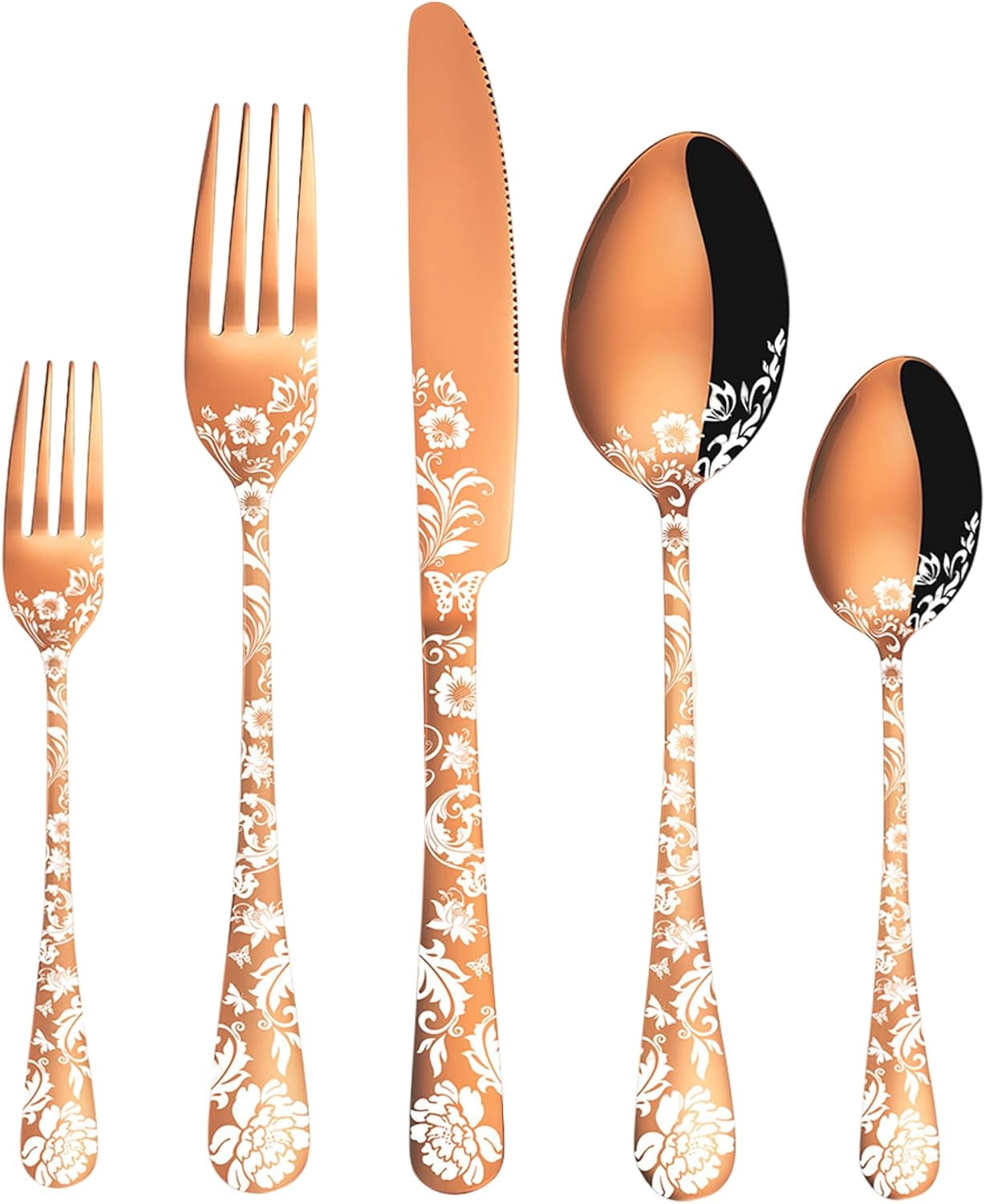 20 piece Peony Flower Pattern Design Silverware Set, Stainless Steel ...