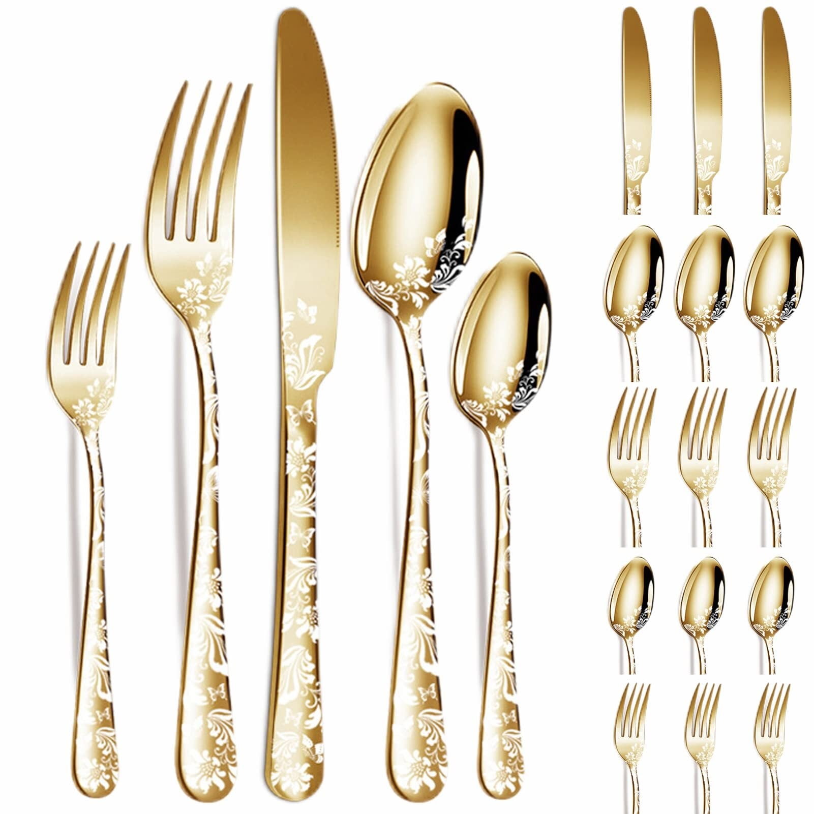 20 piece Unique Pattern Design Silverware Set, Stainless Steel Flatware ...