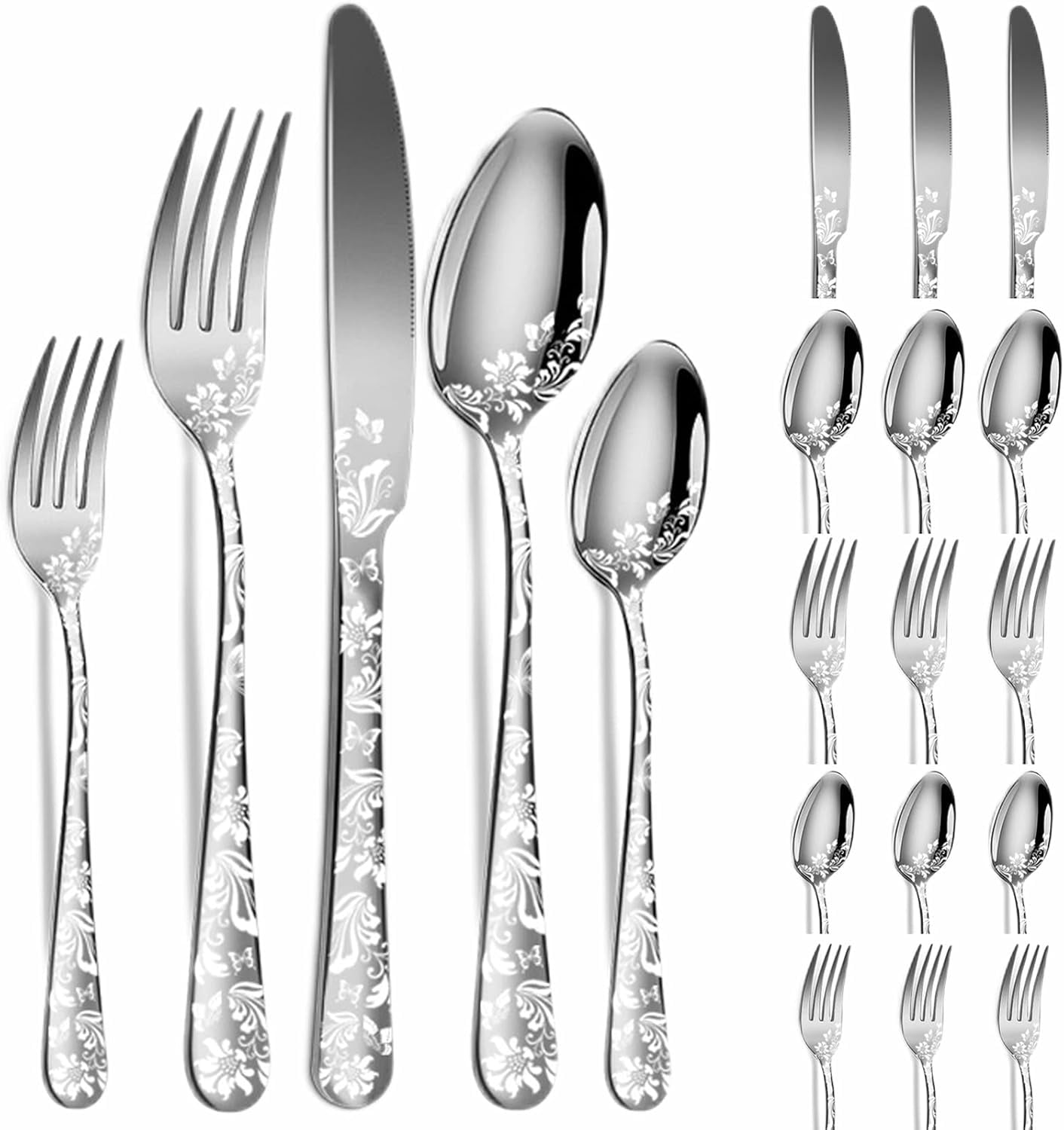 20 piece Unique Pattern Design Silverware Set, Stainless Steel Flatware ...