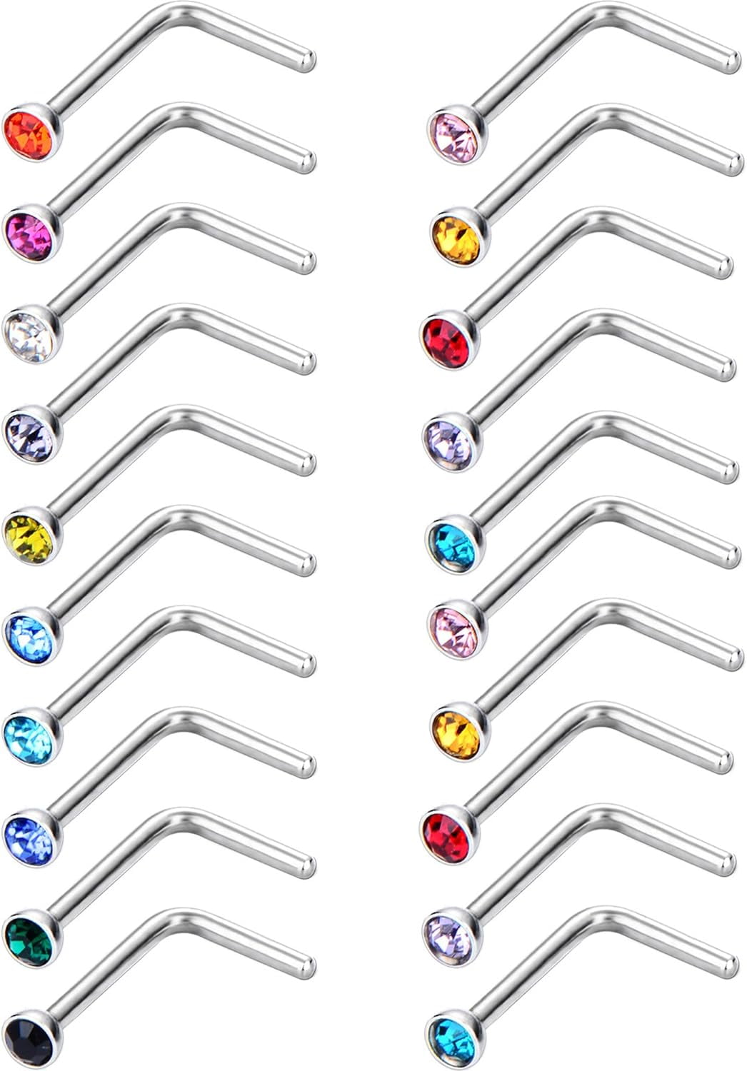 20 pieces of curved nose nails, stainless steel nose rings, crystal L ...