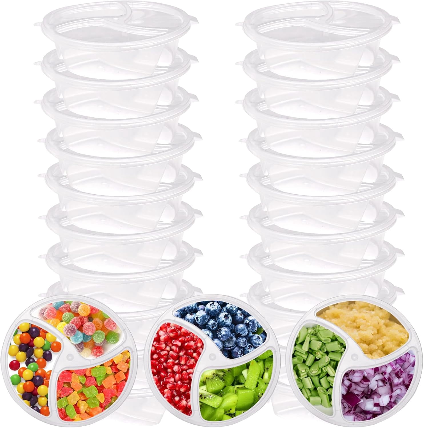 20 reusable snack box container set, 3 Compartment Condiment Containers ...