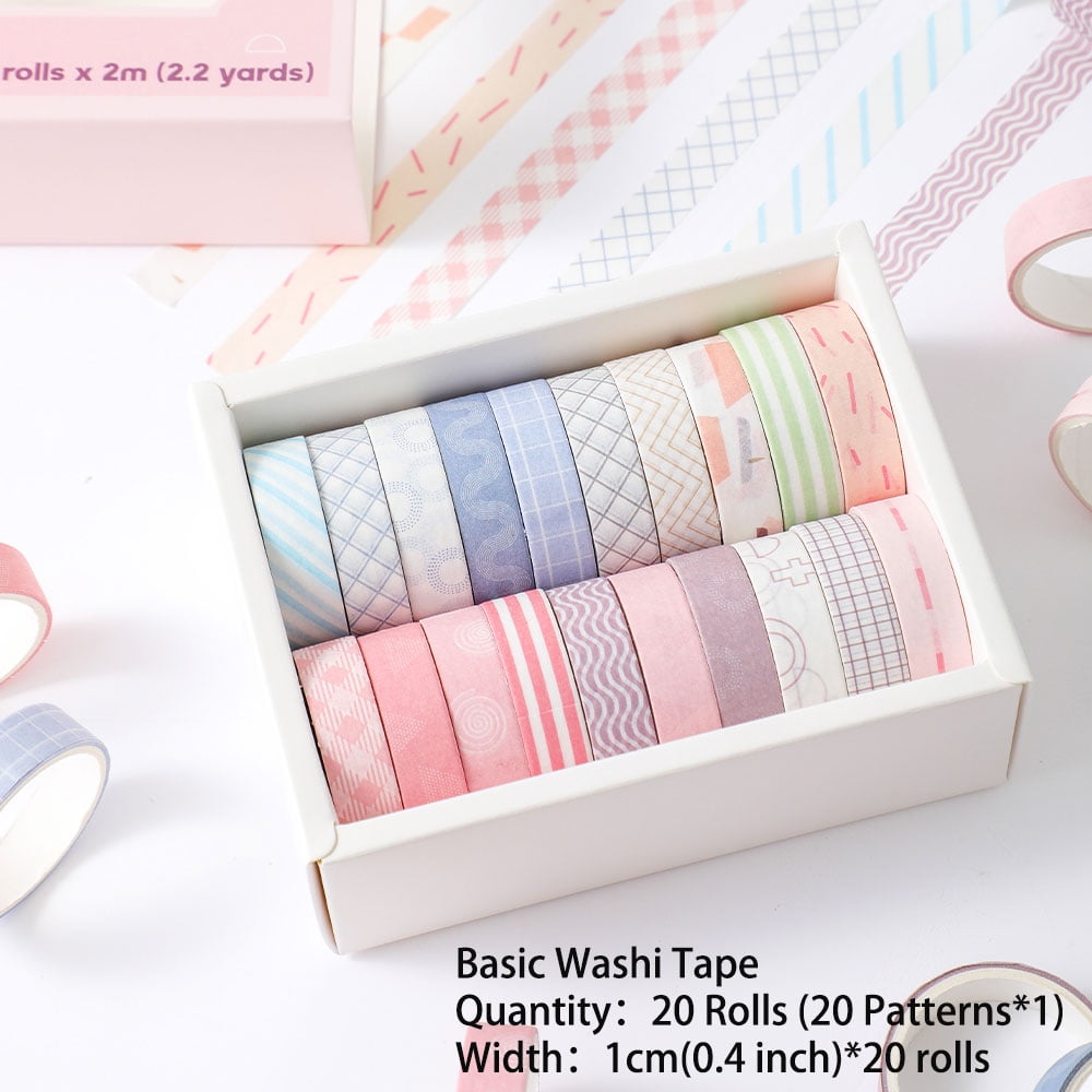 20 rolls Washi Tape Set Simple Thin Masking Tape For DIY Arts Crafts Gift Wrapping Journaling ...
