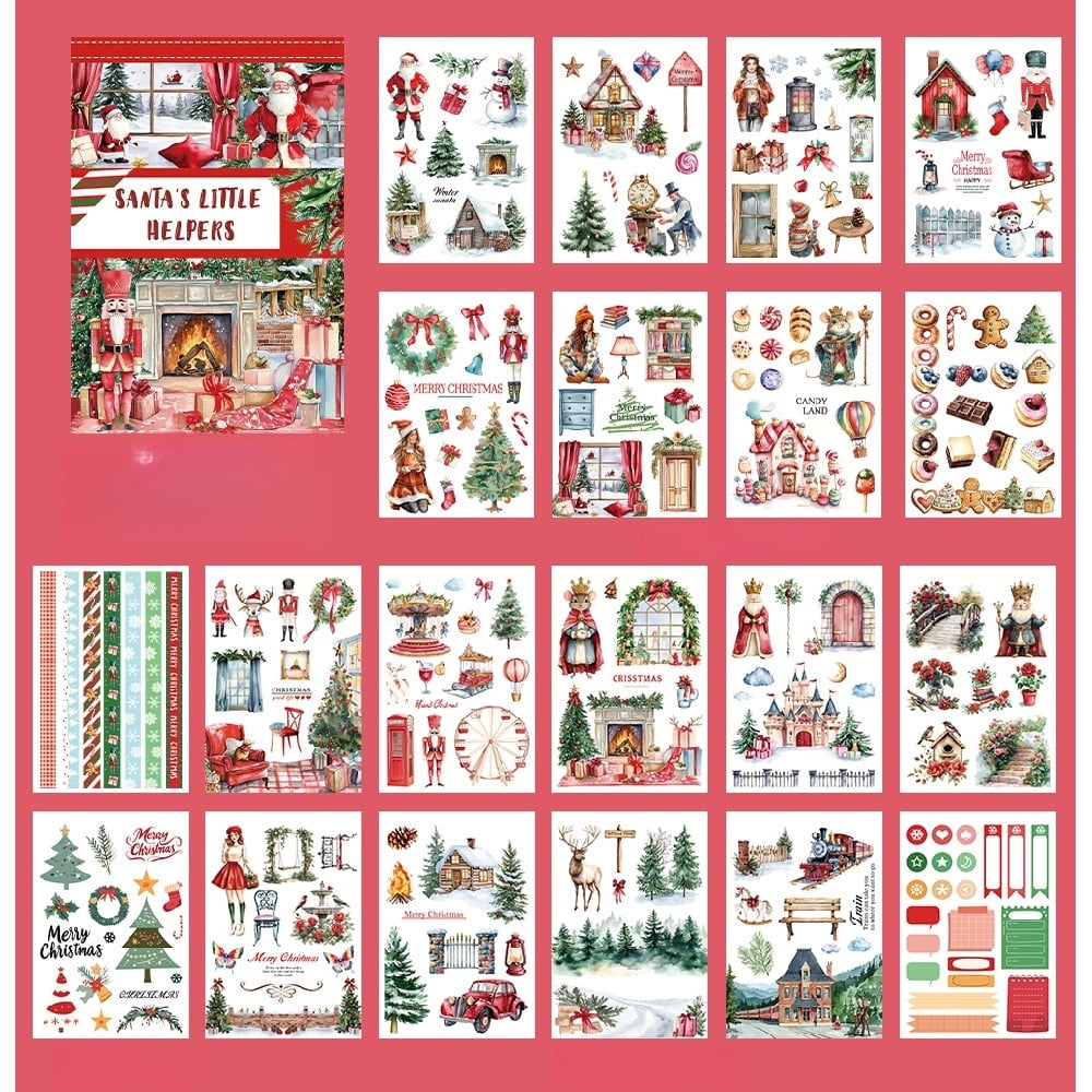 20 sheets/set A5 Christmas theme sticker book pet material pre-cut model retro style diary ...