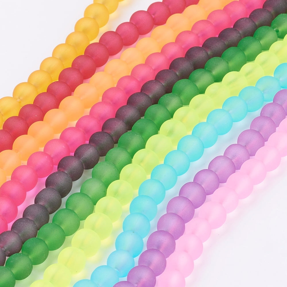 20 strand Frosted Glass Bead Strands Round Mixed color 8mm Hole: 1~1 ...