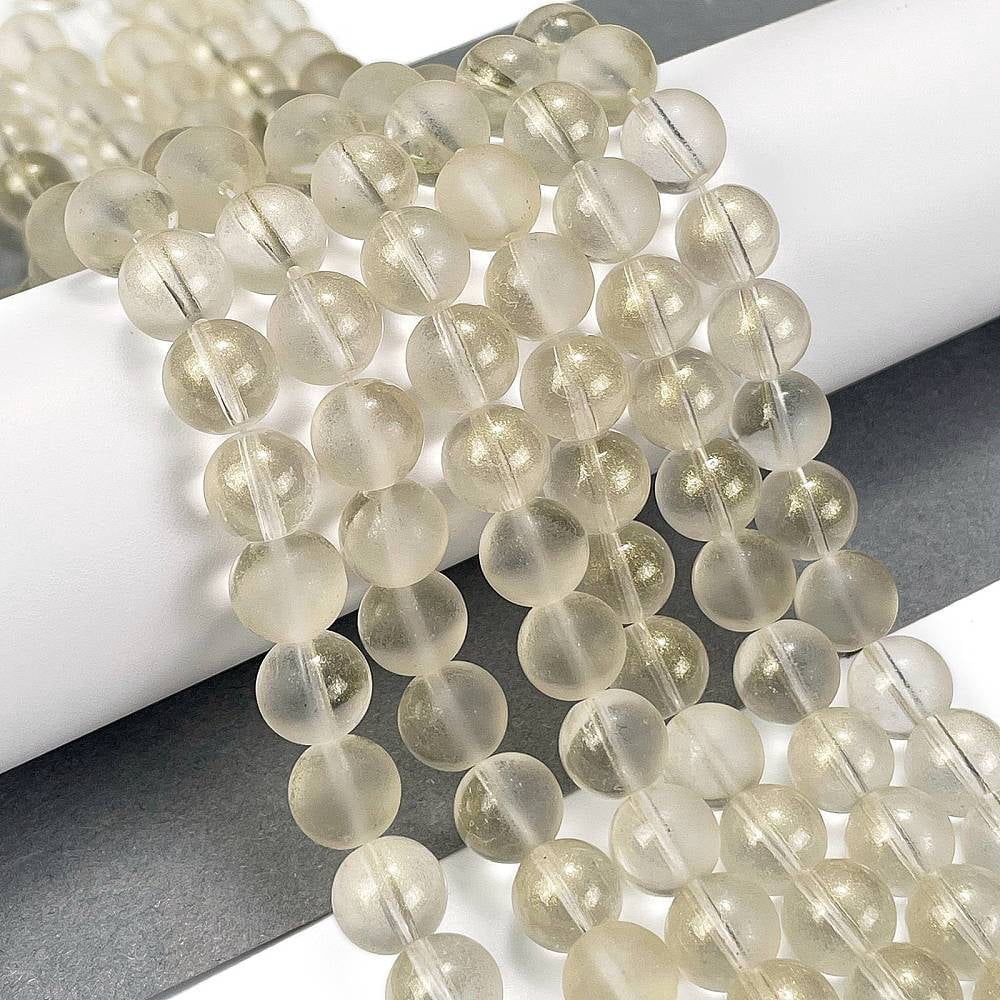 20 strand Frosted Transparent Glass Bead Strands with golden Powder ...
