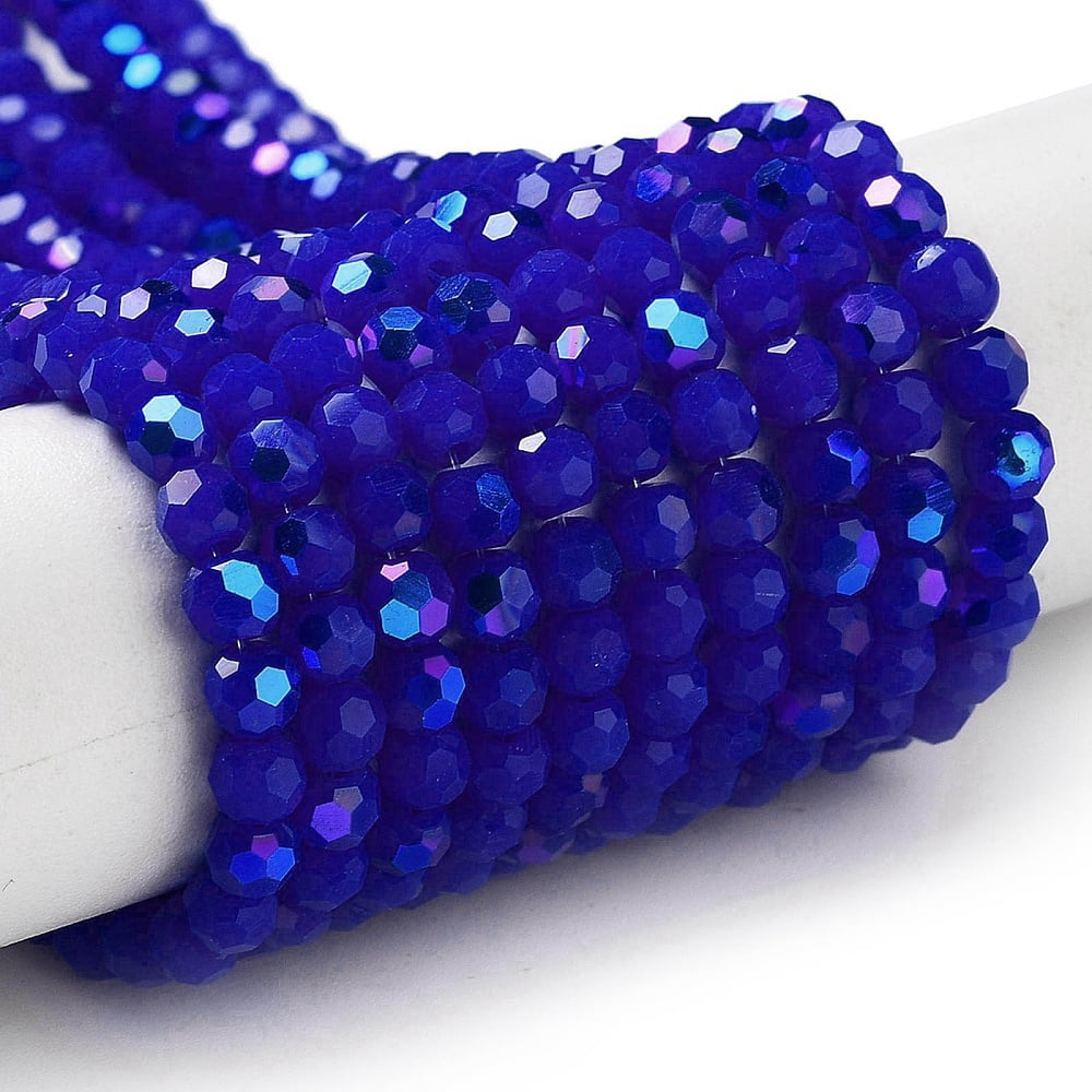 20 strand Opaque Glass Beads Strands Faceted Round Blue 4mm Hole: 0.8mm ...