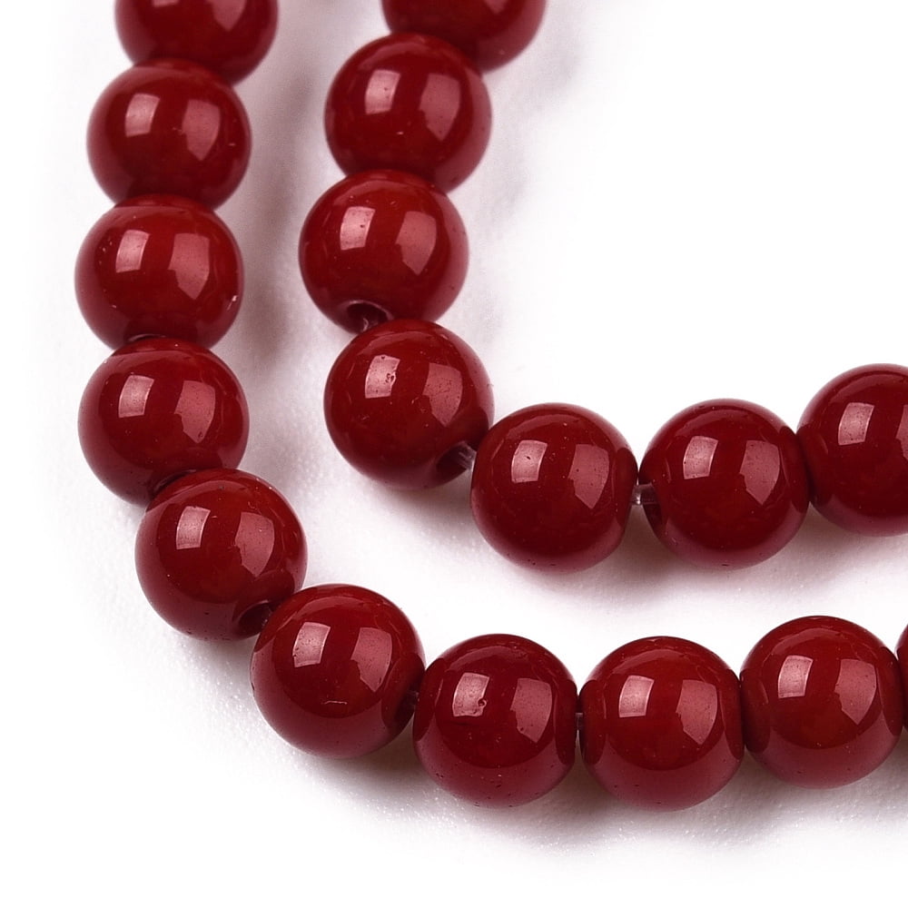 20 strand Opaque Solid color Glass Beads Strands Round Dark Red 4~4.5mm ...