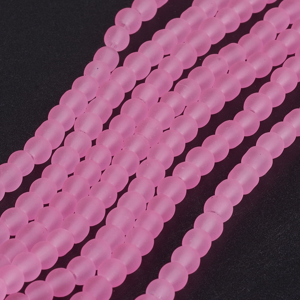 20 strand Transparent Glass Bead Strands Frosted Round Pearl Pink 4mm ...