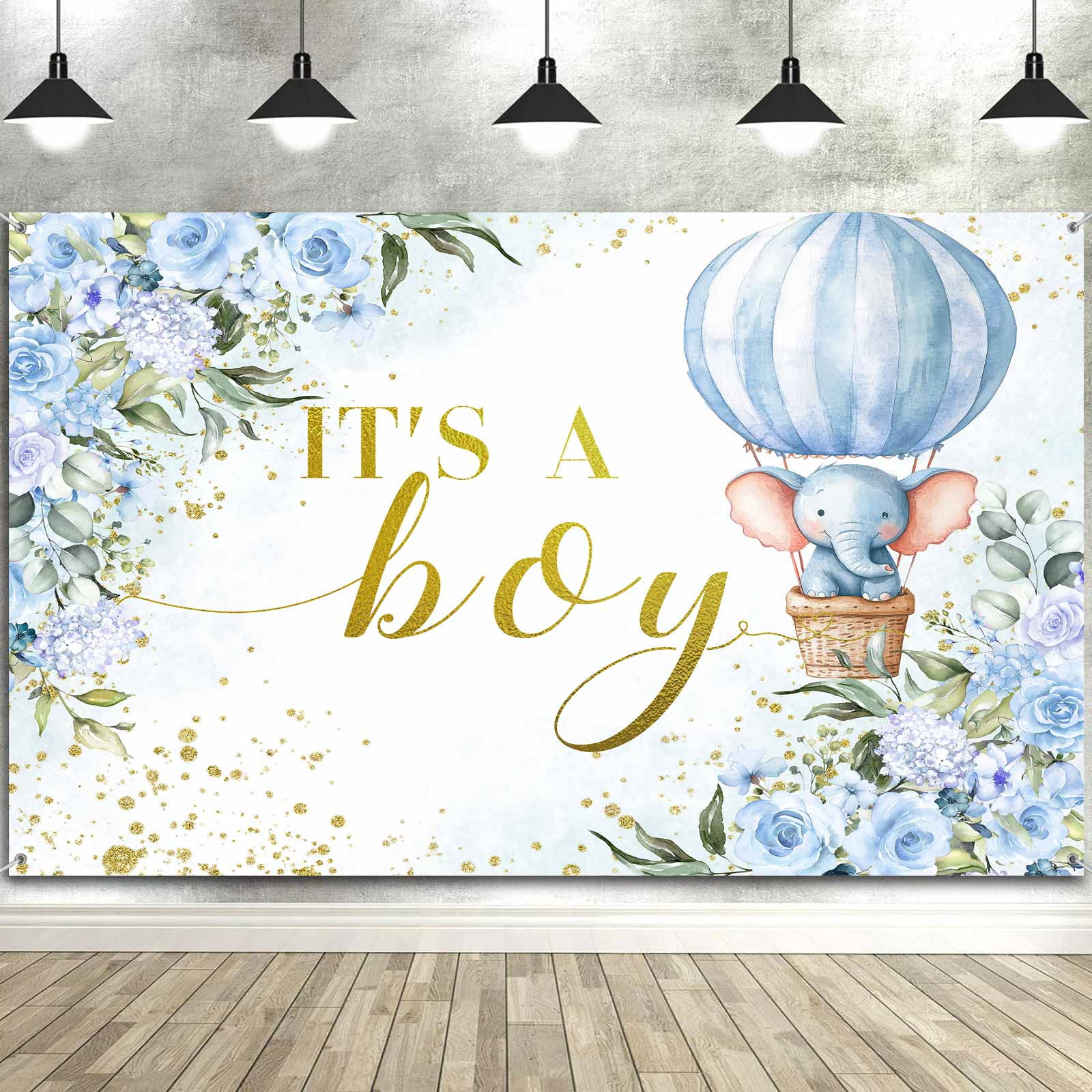 20 x 10 ft Its a Boy Backdrop for Baby Shower Decorations, Blue Flower ...