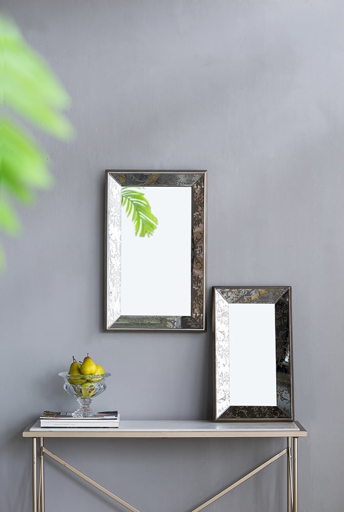 20" x 12" Antique Silver Rectangle Mirror with Floral Accents, Mirrored ...