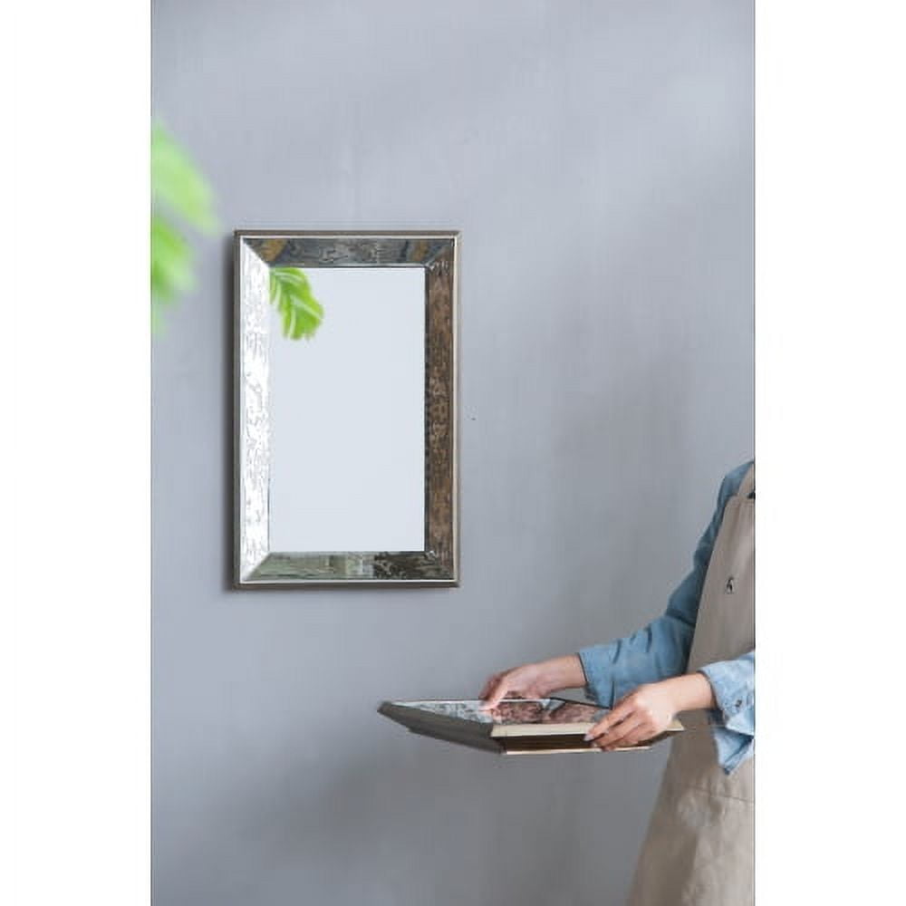 20" x 12" Antique Silver Rectangle Mirror with Floral Accents, Mirrored Display Tray, Hanging ...