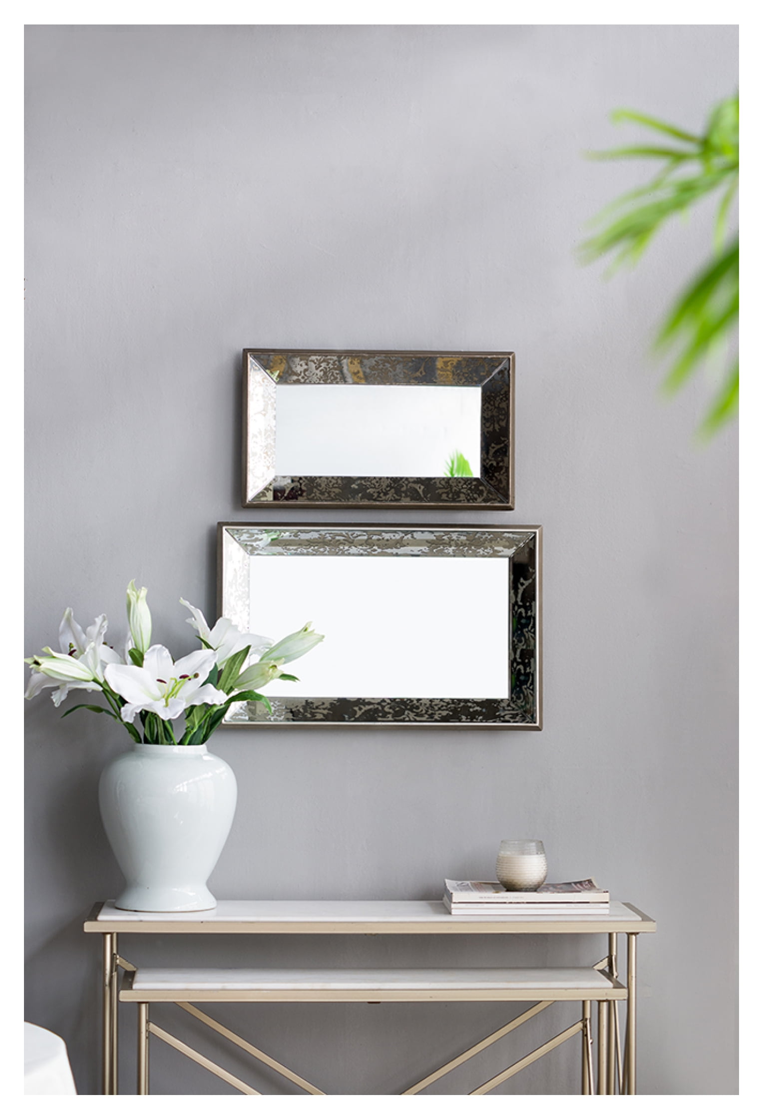 20" x 12" Antique Silver Rectangle Mirror with Floral Accents, Mirrored ...