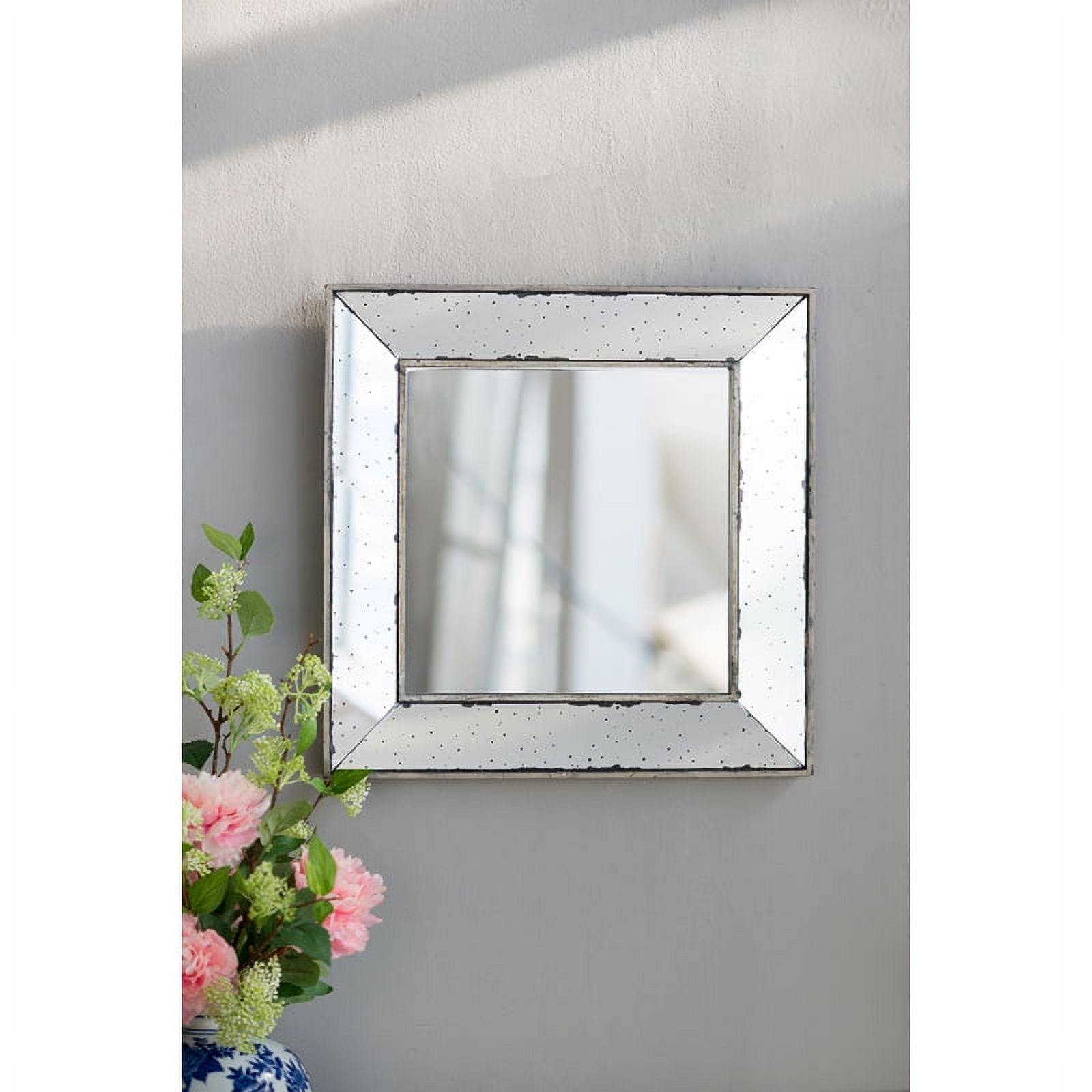 20" x 12" Antique Silver Rectangle Mirror with Floral Accents, Mirrored ...