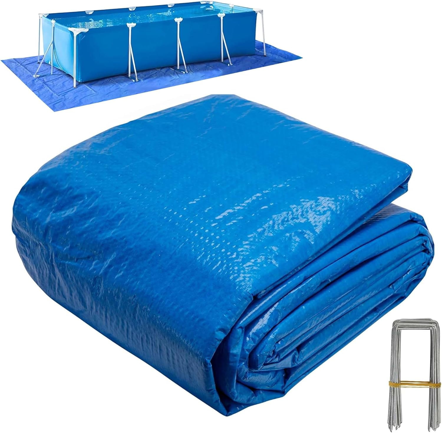 20 x 12 Ft Rectangular Pool Ground Cloths, Waterproof PE Swimming Pool ...