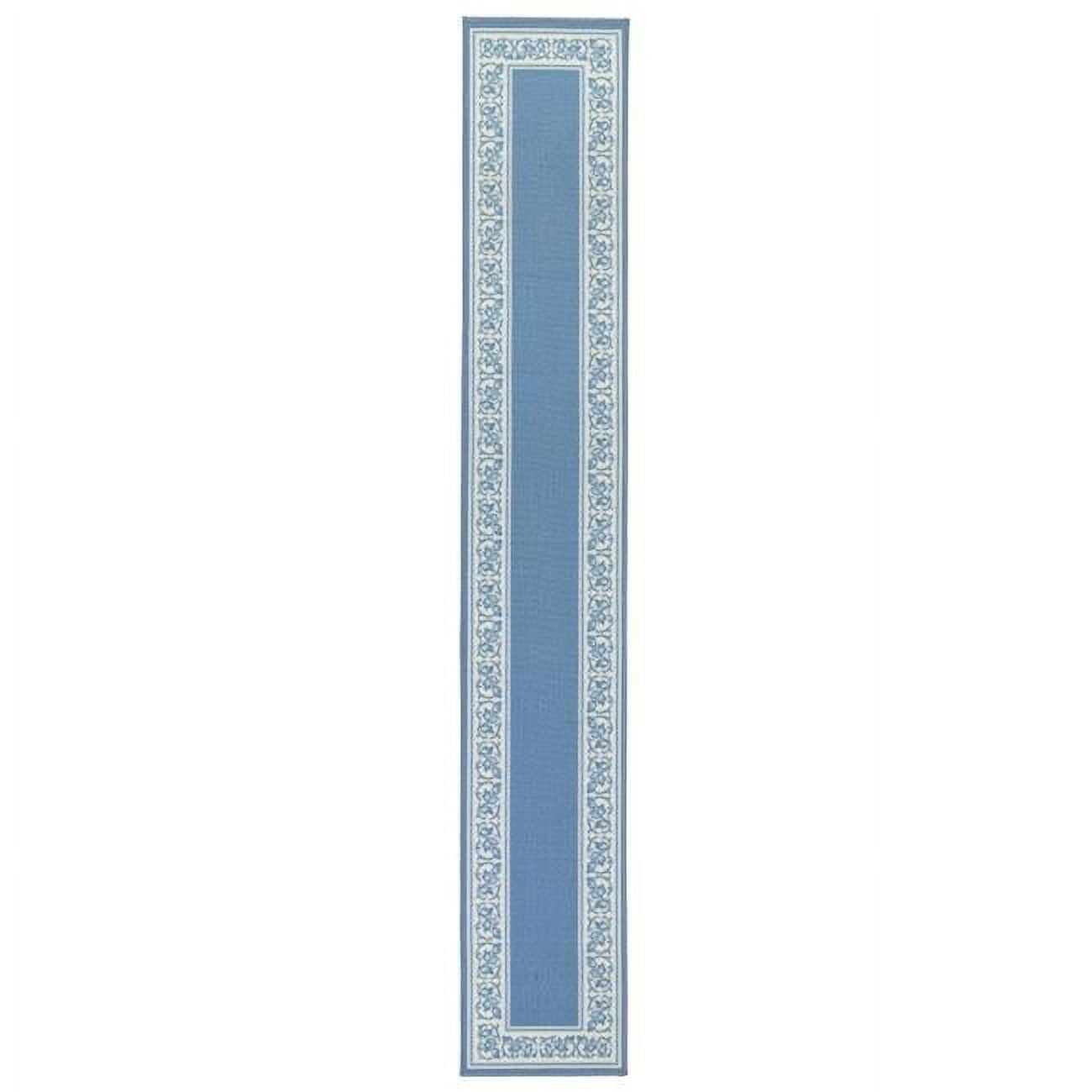 20 x 120 in. Floral Border Extra Long Rectangle Runner Rug - Blue ...