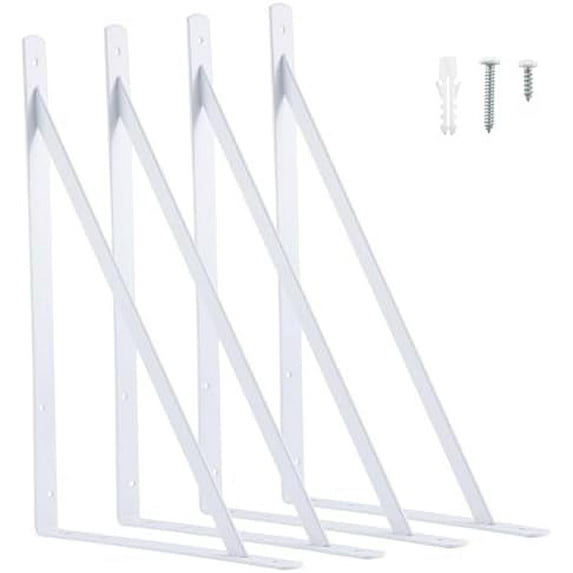 20 x 13 inch Heavy Duty Shelf Brackets, 4-Pack White Metal L Brackets ...