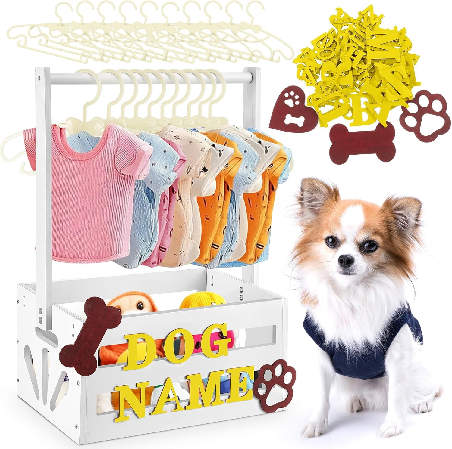 20" x 13" x 9" Wooden Dog Closet Pet Wardrobe Crate Box with Hanging ...