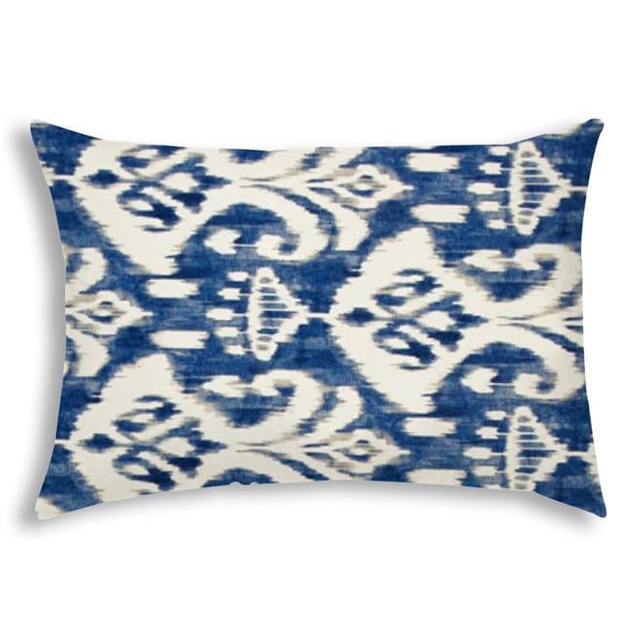 20 x 14 x 5 in. Indigo & Cream Blown Seam Ikat Lumbar Indoor & Outdoor ...