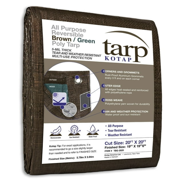 KOTAP 20 x 20 Ft. All-Purpose Protection/Coverage 5-mil Poly Tarp ...