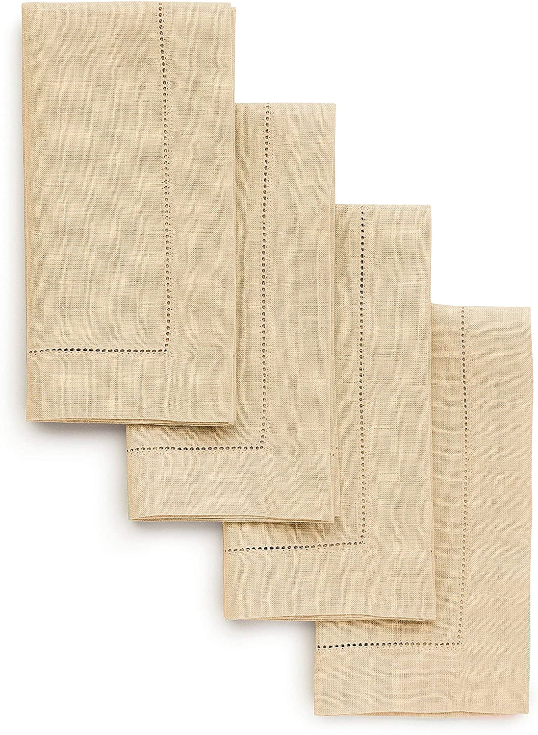 20 x 20 Inch - 100% Pure Linen Classic Hemstitch Beige Cloth Napkins ...