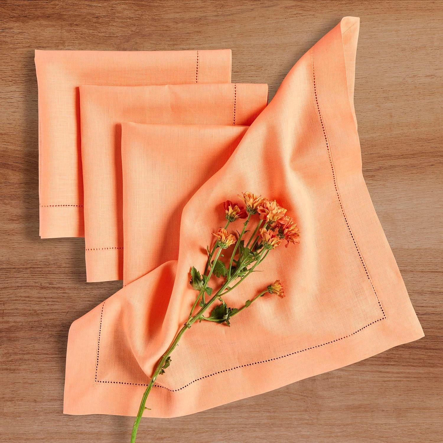 20 x 20 Inch - 100% Pure Linen Classic Hemstitch Coral Cloth Napkins ...