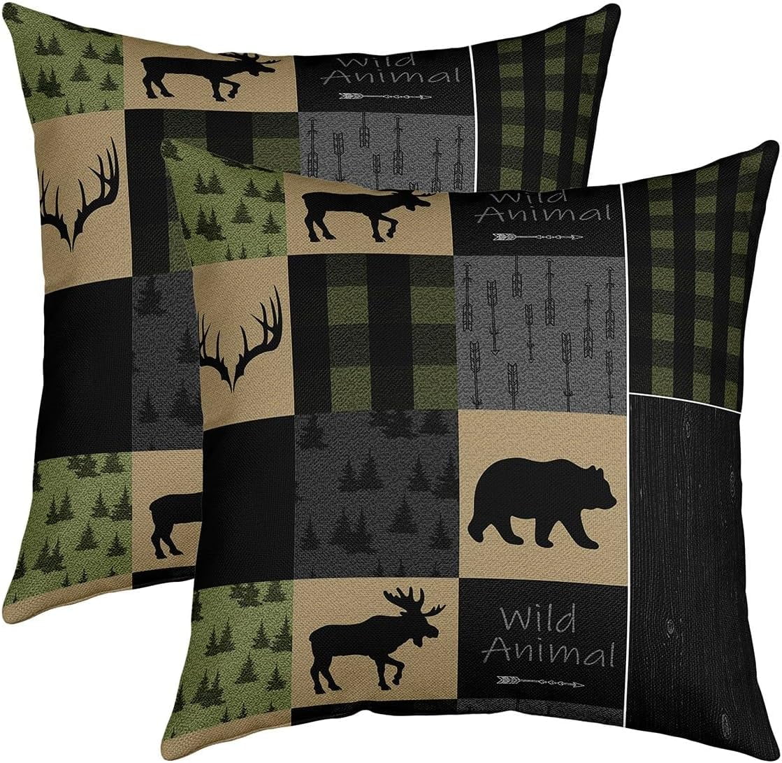 20 x 20-Inch Bear Print Square Cushion Covers Set of 2 Boys Girls Wild ...