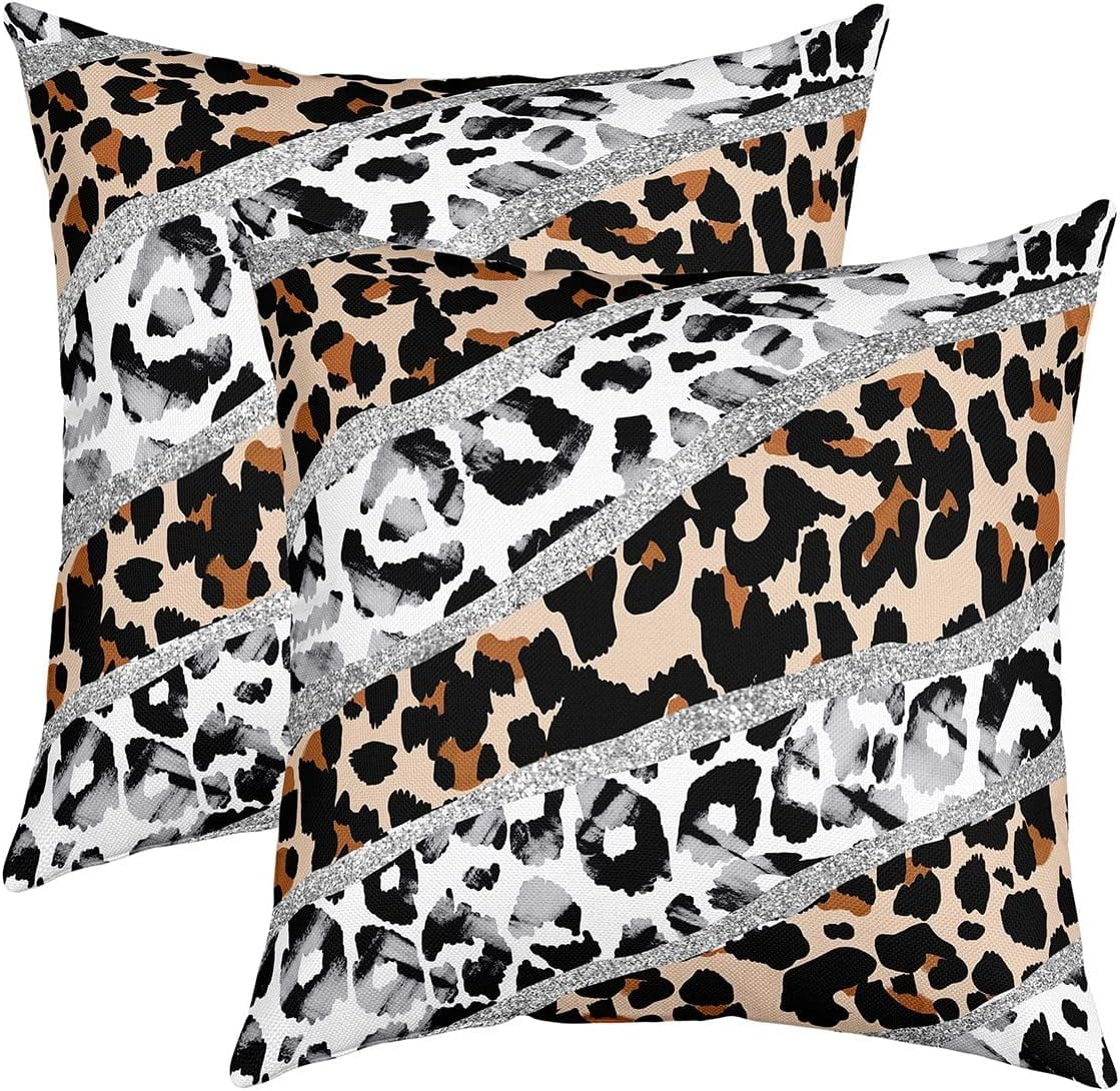 20 x 20-Inch Leopard Square Cushion Covers Set of 2 Glitter (No Glitter ...