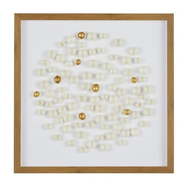 24"W, 24"H Cream Geometric Handmade Overlapping Shells Shadow Box with ...