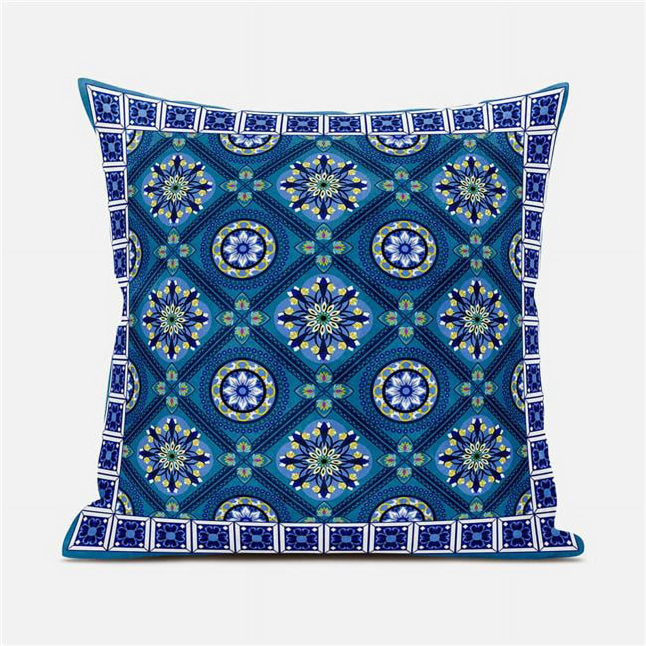 20 x 20 in. Mandala Floral Tiles Suede Blown & Closed Pillow - Blue ...