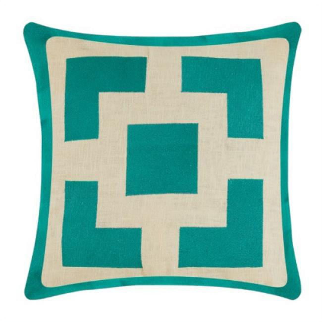 20 x 20 in. Palm Springs Block Green Embroidered Down Filled Pillow ...