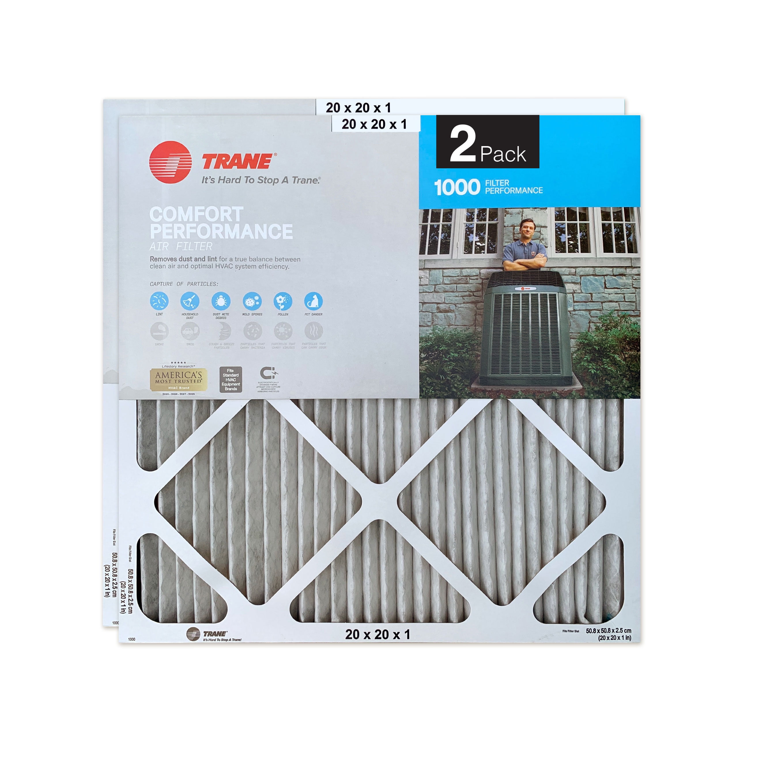 20 x 20 x 1 Trane comfort performance air filter, 1000 micro particle ...