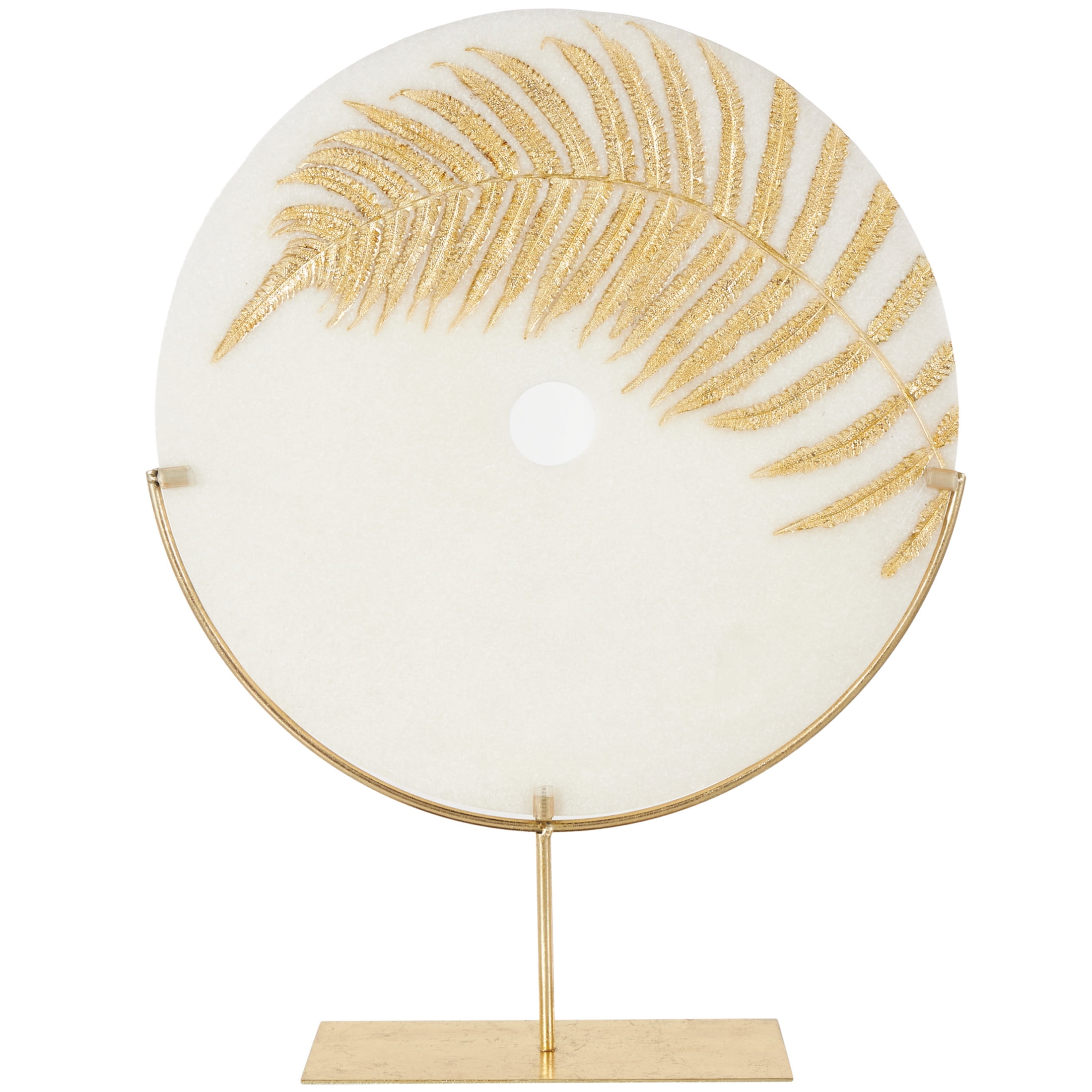 20" x 25" White Polystone Cutout Round Disk Leaf Sculpture with Gold ...