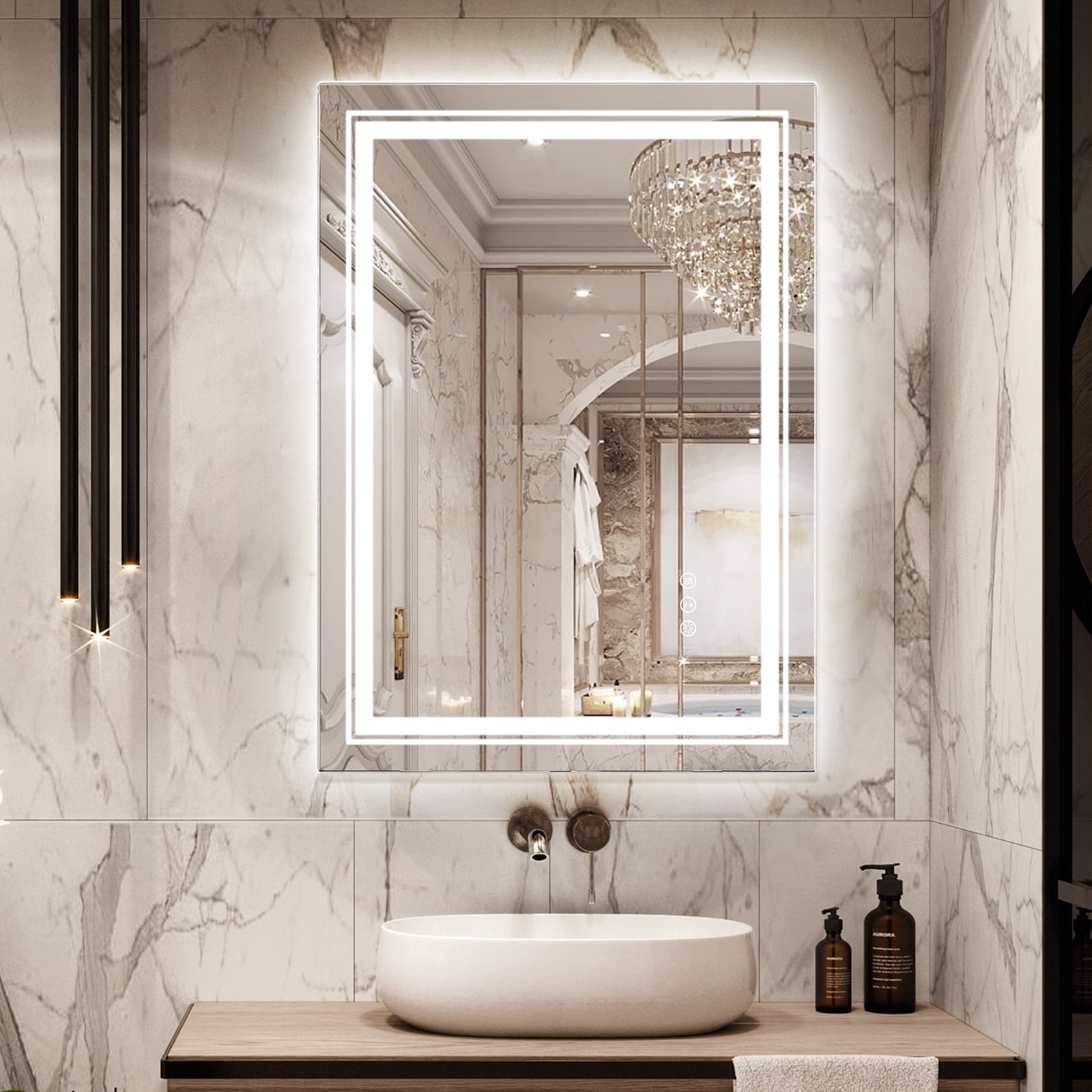 20" x 28" LED Bathroom Mirror Dimmable Wall Mirror Anti-fog Eco ...