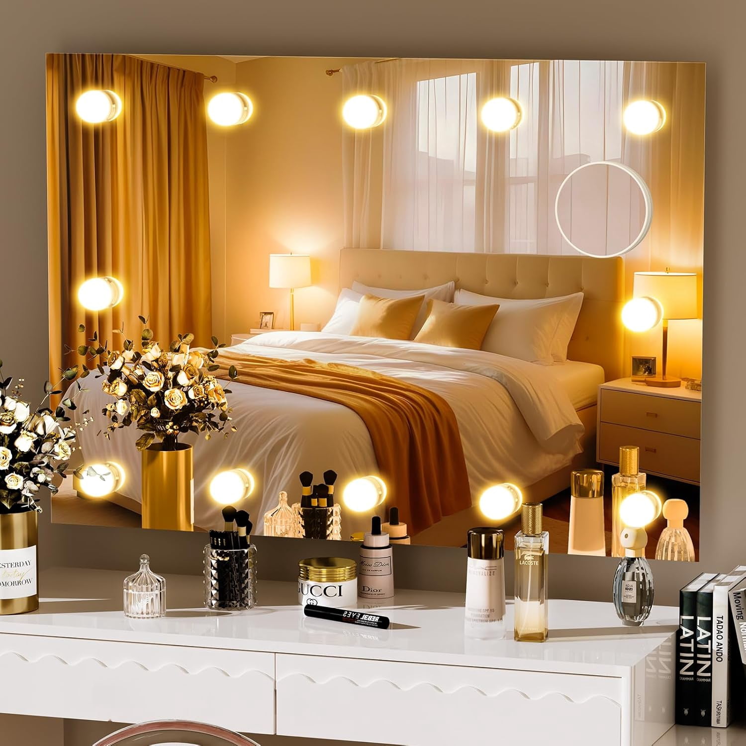 20"x 28" LED Bathroom Mirror with LED Bulbs Stepless Dimmable Wall ...